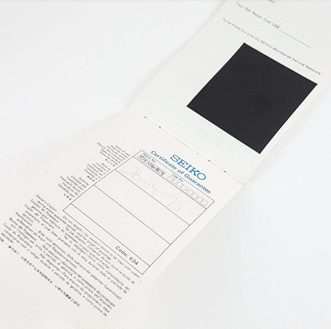 1978 Seiko Guarantee Booklet – Mornington Watches